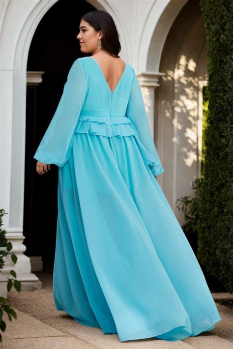 Aubrey Plus Size Peplum Long Sleeve Gown Hello Curve