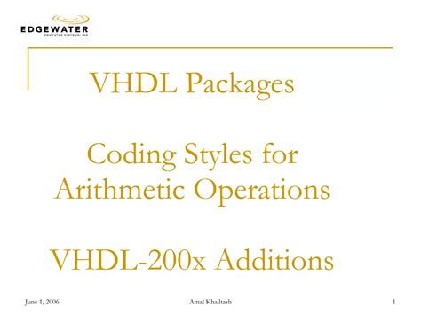 Vhdl Packages Coding Styles For Arithmetic Operations And Vhdl 200x
