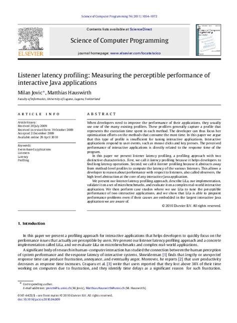 Pdf Listener Latency Profiling Measuring The Perceptible Performance Of Interactive Java