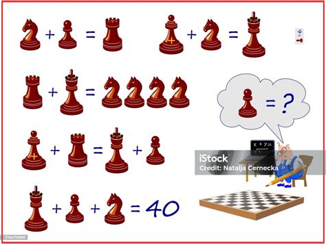 가장 똑똑한 수학 논리 퍼즐 게임 폰은 얼마입니까 예제를 풀고 모든 체스 말의 가격을 계산하십시오 수수께끼 책 페이지 노인을 위한 기억력 훈련 연습 가격에 대한 스톡 벡터