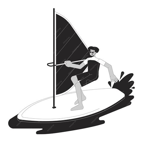 Premium Vector Extreme Windsurfing Sport Bw Vector Spot Illustration Swimwear Latino Man