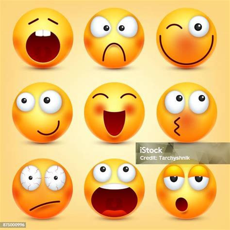 스마일 이모티콘 설정합니다 노란 얼굴 감정입니다 얼굴 식입니다 3d 현실 이모티콘입니다 재미 있는 만화 캐릭터입니다 분위기입니다