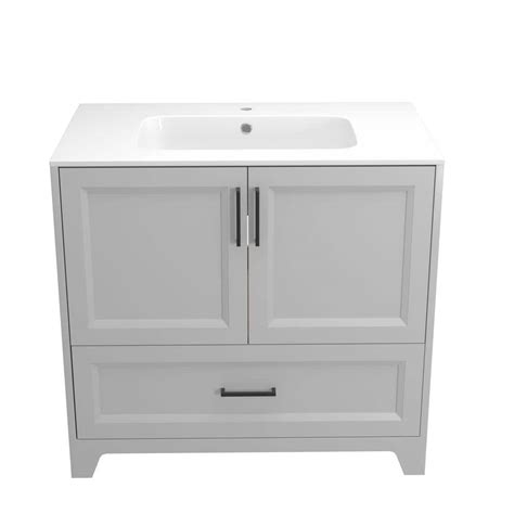 Angeles Home 36 In W X 22 In D X 34 In H Solid Wood Bath Vanity In Gray With White Solid