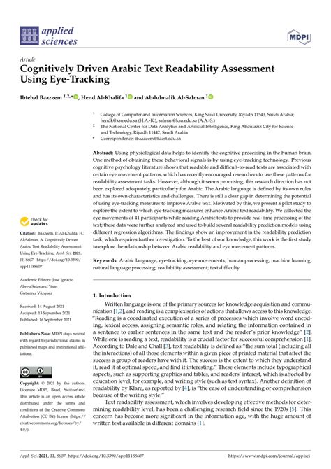 pdf cognitively driven arabic text readability assessment using eye