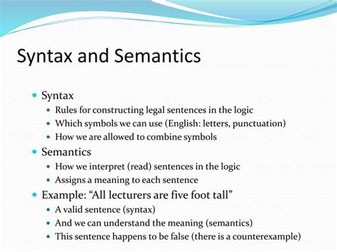 Representation Of Syntax Semantics And Predicate Logics Pptx