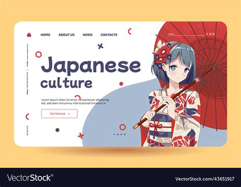Landing Page Template Anime Girl In Kimono Vector Image