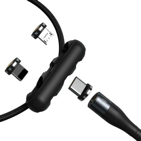 Baseus In Magnetic USB A To USB C Micro USB Lightning M Cable Black