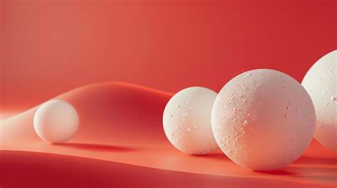 Premium Photo White Textured Spheres On A Wavy Red Surface With Water Droplets Abstract And