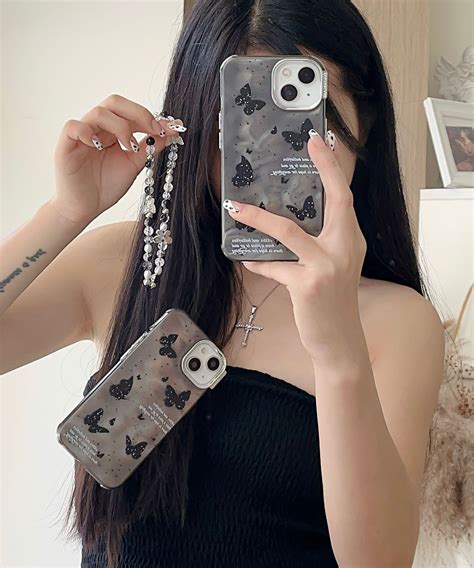 핑크리어카 심플 아이폰 블랙 나비 스트랩 핸드폰줄 젤하드 유니크 귀여운 키치 특이한 Y2k 친구 선물 우정 핸드폰 휴대폰 애플 폰 케이스 아이폰케이스 11 12 프로 13
