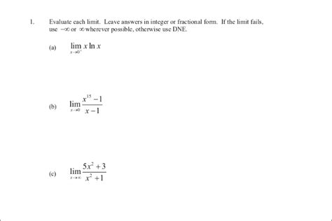 solved 1 evaluate each limit leave answers in integer or