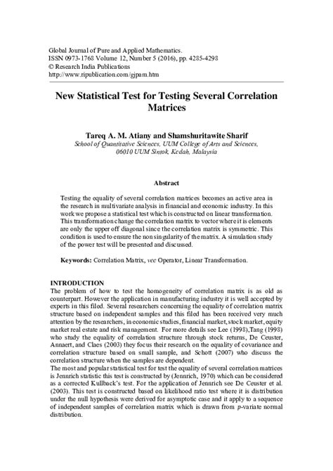 Pdf New Statistical Test For Testing Several Correlation Matrices
