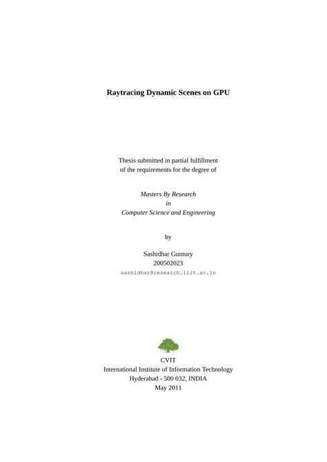 Pdf Raytracing Dynamic Scenes On Gpu Iiit Hyderabad · Raytracing