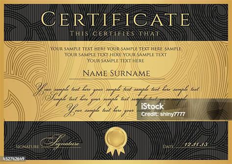 증명서 학위 형판 블랙 어워드 배경기술 디자인식 길로쉐 패턴 테두리 검은색에 대한 스톡 벡터 아트 및 기타 이미지 검은색 금 금속 상품권 Istock