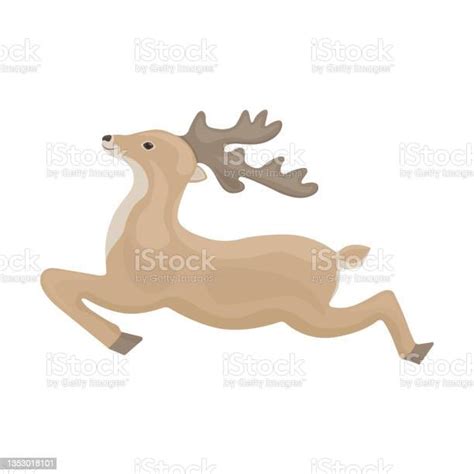 큰 뿔을 가진 실행 사슴의 귀여운 이미지 만화 스타일의 산타 클로스 크리스마스 순록 흰색 배경에 격리된 벡터 그림 12월에 대한 스톡 벡터 아트 및 기타 이미지 Istock