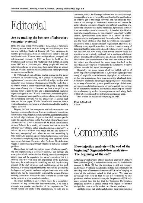 Pdf Comment Flow Injection Analysis The End Of The Beginning Segmented Flow Analysis The