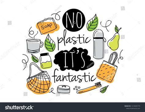 No Plastic Fantastic Zero Waste Eco Stock Vector Royalty Free