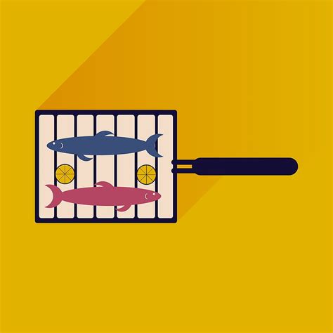 긴 그림자 생선 구이 벡터와 평면 아이콘 Eps Ai Uidownload