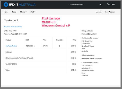 How Do I View Or Print An Order Invoice IFixit Australia Support