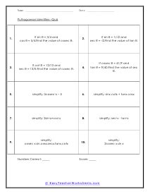 Pythagorean Identities Worksheets