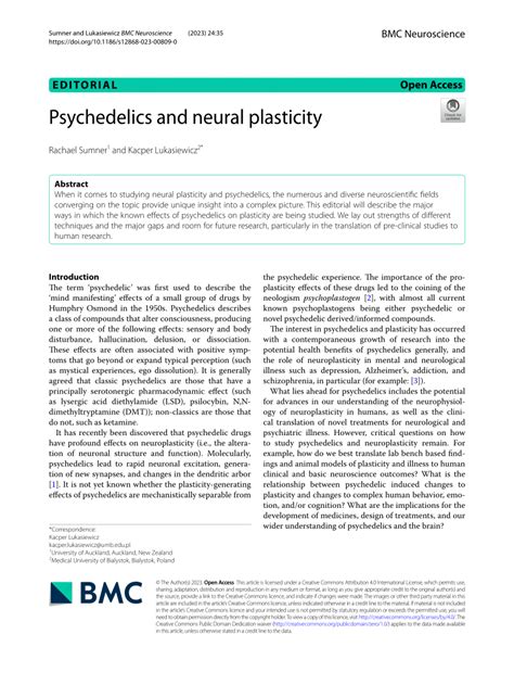 Pdf Psychedelics And Neural Plasticity
