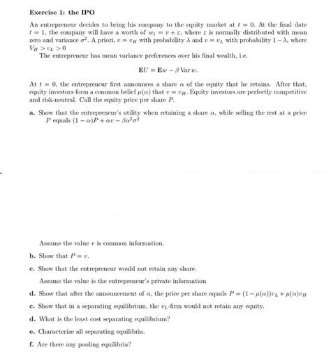 Solved Exercise 1 The Ipo An Entrepreneur Decides To Bring