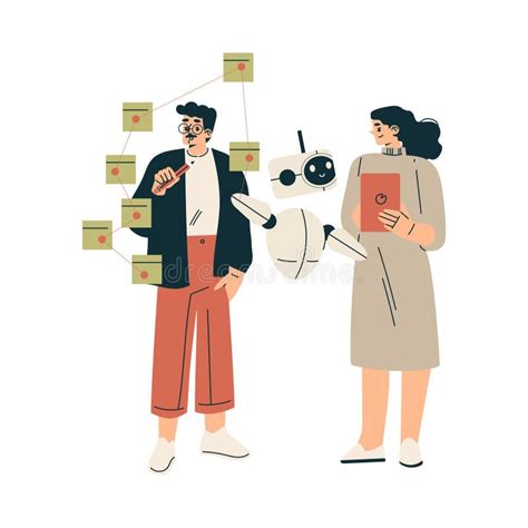 Artificial Intelligence Technology With Man And Woman Character Discuss