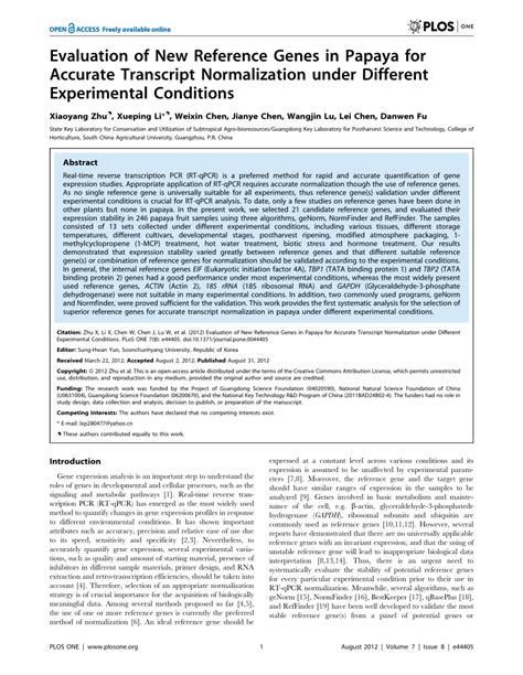 Pdf Evaluation Of New Reference Genes In Papaya For Accurate