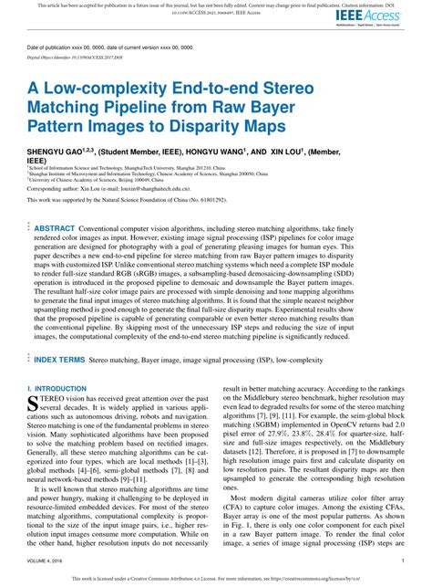 Pdf A Low Complexity End To End Stereo Matching Pipeline From Raw
