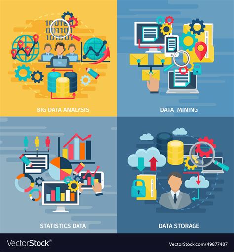 Data Analytics 4 Flat Icons Square Royalty Free Vector Image