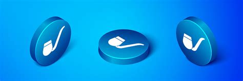 파란색 배경에 격리 된 연기 아이콘이있는 등색 흡연 파이프 담배 파이프 파란색 원 버튼입니다 벡터 3차원 형태에 대한 스톡 벡터