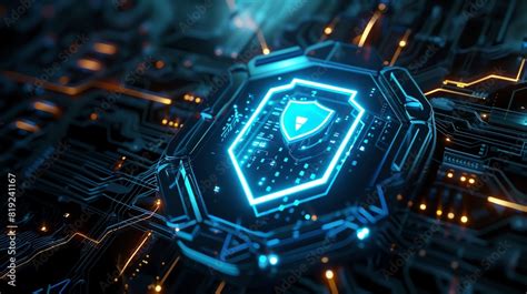 Futuristic Cybersecurity Concept With A Glowing Shield Icon On A Circuit Board Symbolizing