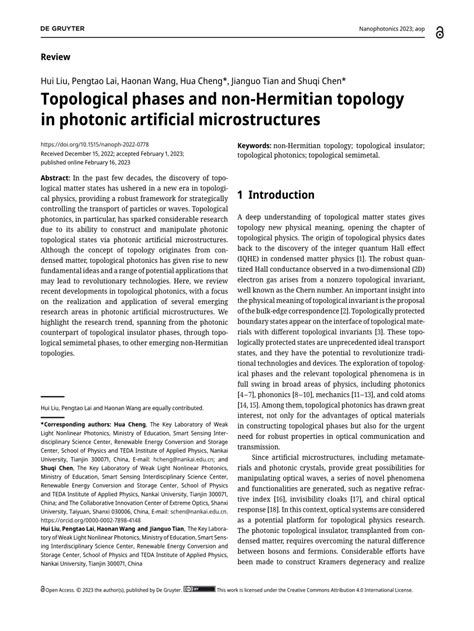 Pdf Topological Phases And Non Hermitian Topology In Photonic Artificial Microstructures