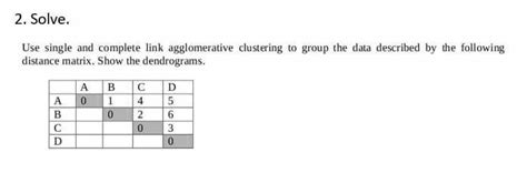 Solved 2 Solve Use Single And Complete Link Agglomerative