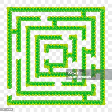 나뭇잎의 간단한 녹색 미로 아이들을위한 게임 아이들을위한 퍼즐 입구 1개 출구 1개 미로 수수께끼 투명 한 배경에 격리 된 플랫 벡터 그림입니다 개념에 대한 스톡 벡터 아트