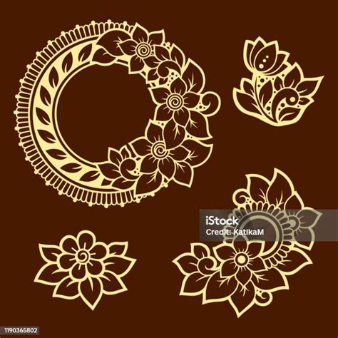 헤나 드로잉과 문신용 멘디 꽃 무늬 세트 민족 동양 인도 스타일의 장식 낙서 장식 개요 손 그리기 벡터 그림입니다 0명에 대한 스톡 벡터 아트 및 기타 이미지 Istock