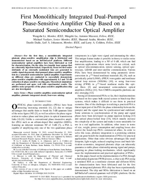 Pdf First Monolithically Integrated Dual Pumped Phase Sensitive Amplifier Chip Based On A