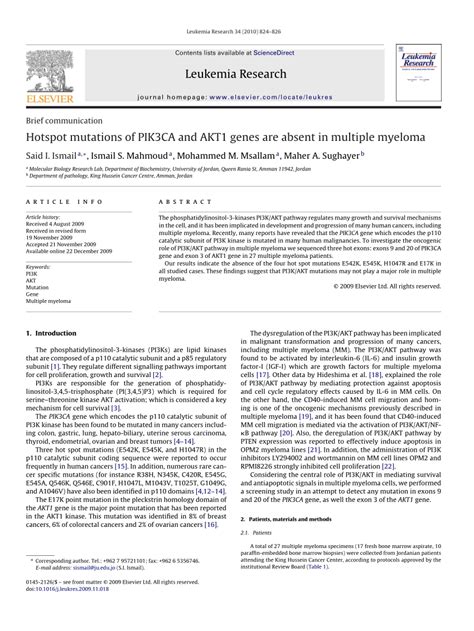 Pdf Hotspot Mutations Of Pik3ca And Akt1 Genes Are Absent In Multiple Myeloma
