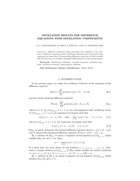 Pdf Oscillation Results For Difference Equations With Oscillating Coefficients