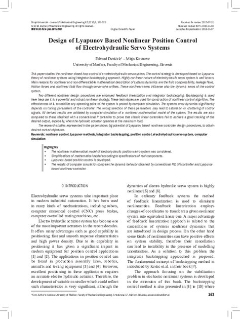 pdf design of lyapunov based nonlinear position control of