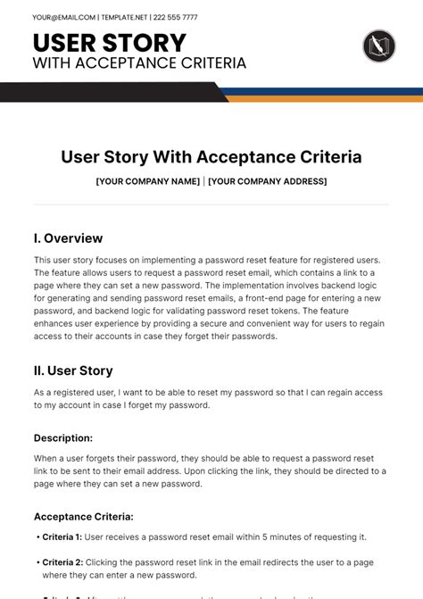 Free User Story With Acceptance Criteria Template To Edit Online