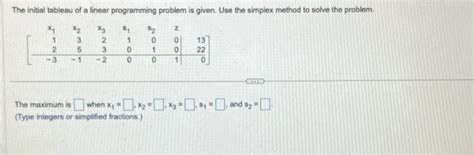 Solved The Initial Tableau Of A Linear Programming Problem