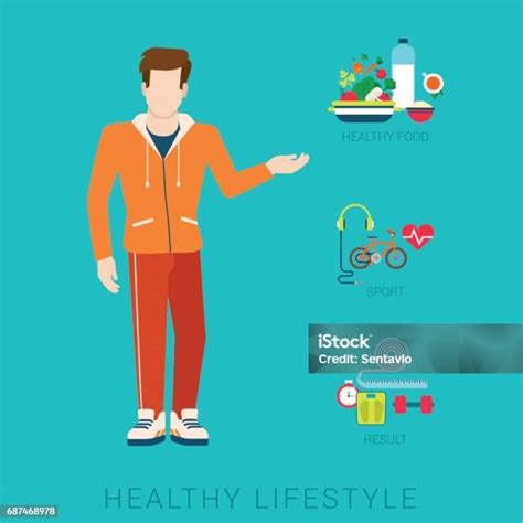 플랫 슬림 건강 한 라이프 스타일 벡터 Infographics 개념입니다 얇은 남자 남자 인간 그림 전면 보기 아이콘의 라이프 스타일 요소 건강 및 피트 니스 컬렉션입니다