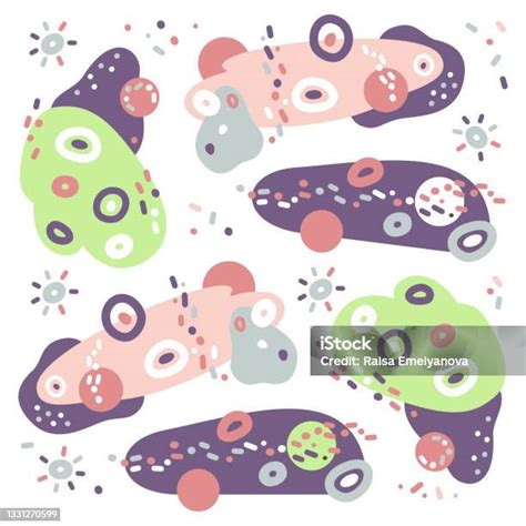 컬러 기하학적 요소가 있는 여러 가지 색상의 어린이 배경 원 선 반점 흰색 배경에 그래픽 프린트에 대한 스톡 벡터 아트 및 기타