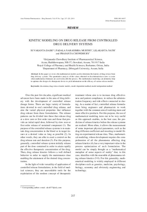 Pdf Kinetic Modeling On Drug Release From Controlled Drug Delivery
