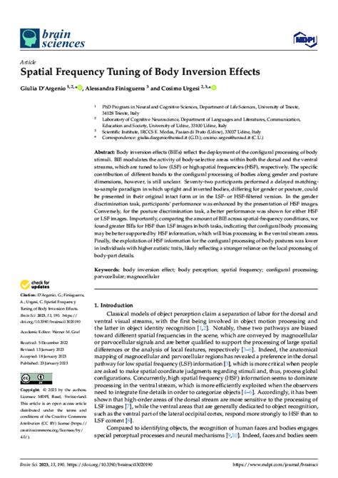 Pdf Spatial Frequency Tuning Of Body Inversion Effects