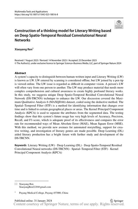 Construction Of A Thinking Model For Literary Writing Based On Deep Spatio Temporal Residual