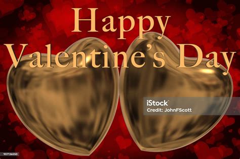 해피 발렌타인 문구 두 골드 3d 마음 작은 2d 마음은 빨간색에 있는 골드 3d 문자 배경 색깔 0명에 대한 스톡 사진 및 기타 이미지 Istock
