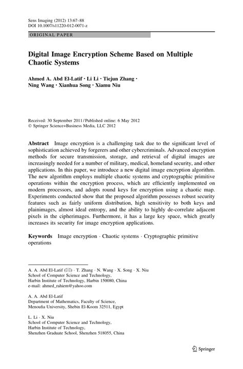 pdf digital image encryption scheme based on multiple chaotic systems