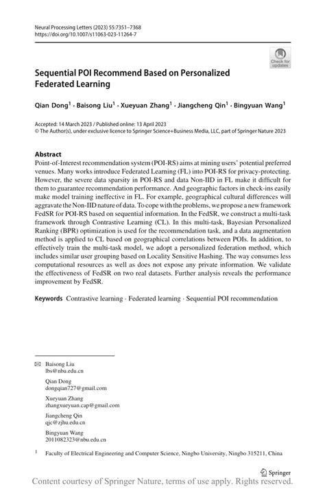 Sequential Poi Recommend Based On Personalized Federated Learning