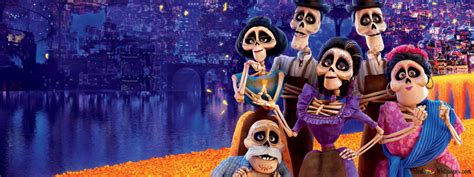 来自屡获殊荣的电脑动画电影 Coco 的动画角色骷髅家族 8k 壁纸下载